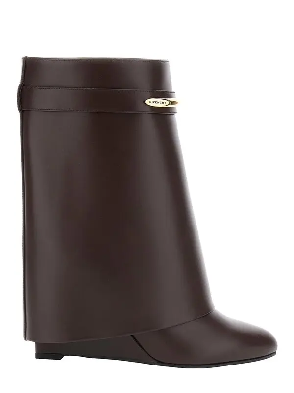Givenchy Wedge Heel Ankle Boots With Logo Plate On The Side In Leather For - Brown