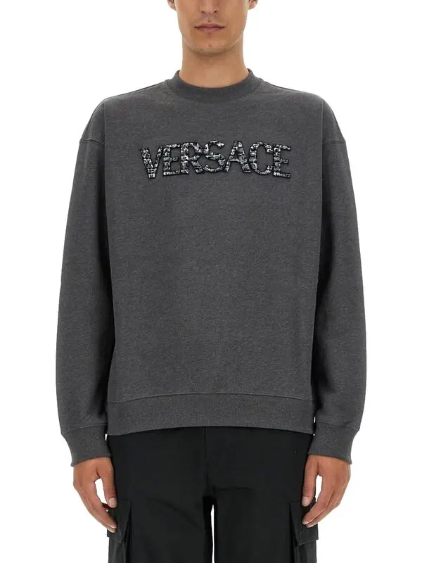 Versace Cotton Sweatshirt With Crocodile Logo - Gray