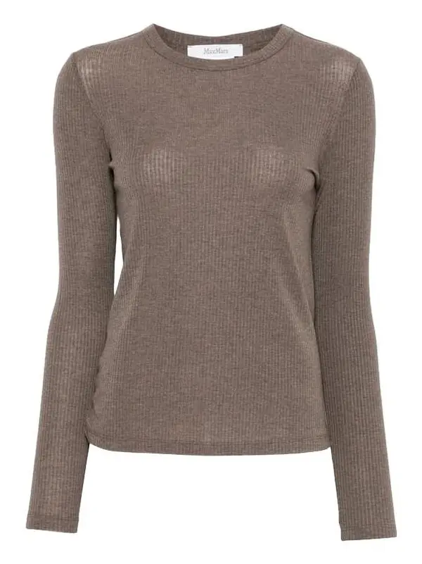 Max Mara Ribbed Knit Long Sleeve Crewneck Top - Brown