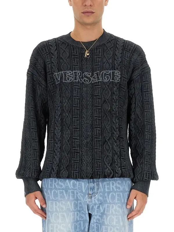 Versace Knit With Greek Braid Work - Gray
