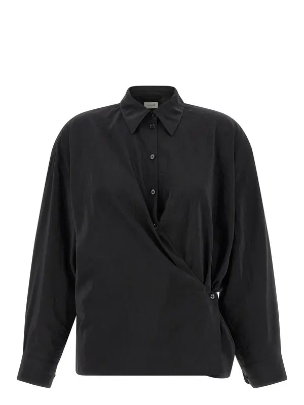 LEMAIRE Straight Collar Twisted Silk Shirt - Black