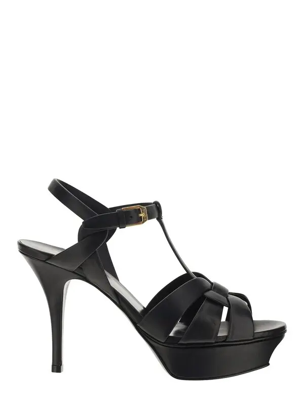 Saint Laurent Leather Platform Sandals - Black