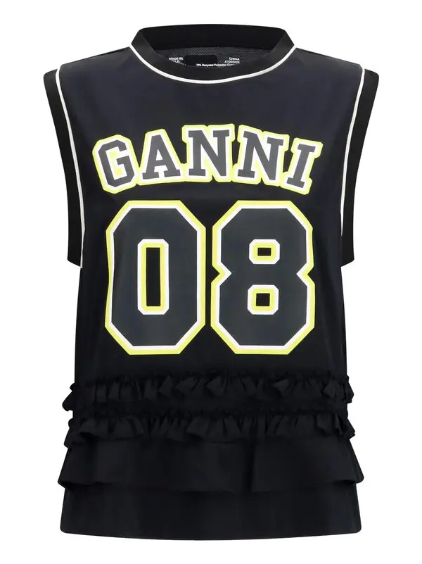 GANNI Cycora Oversized Tank Top With Ruffled Hem - Black