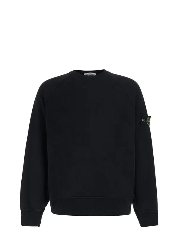 Stone Island Cotton Crewneck Sweatshirt With Sleeve Logo Patch - Black