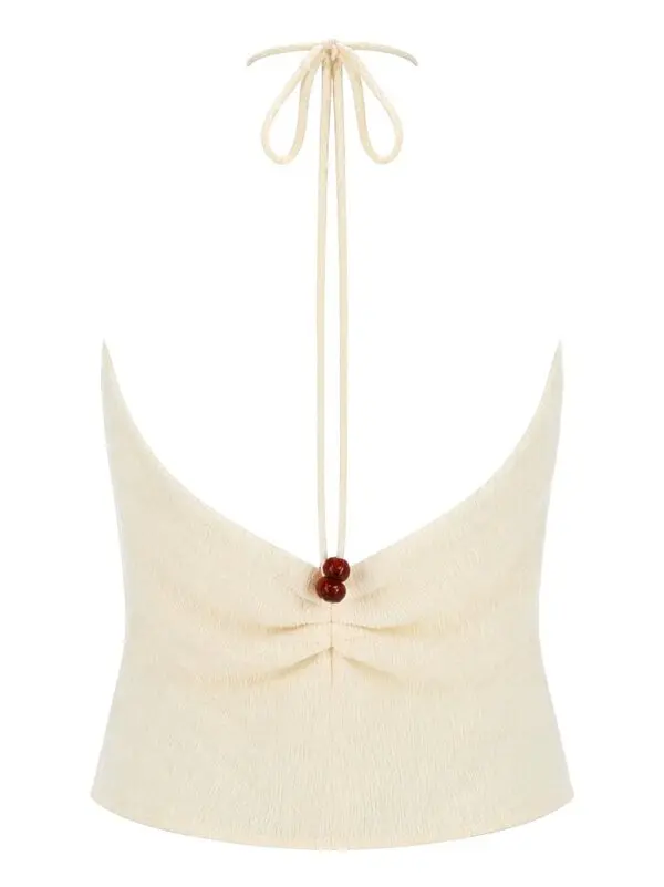 Magda Butrym Beaded Halterneck Top - Cream
