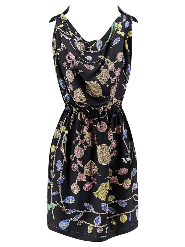 Versace Printed Silk Twill Midi Dress - Black