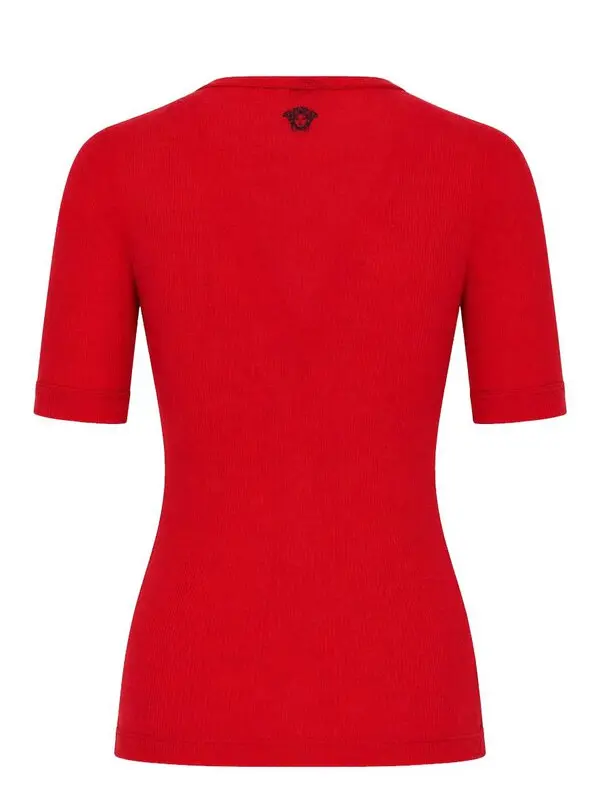Versace Ribbed Wool T-shirt With Embroidery - Red