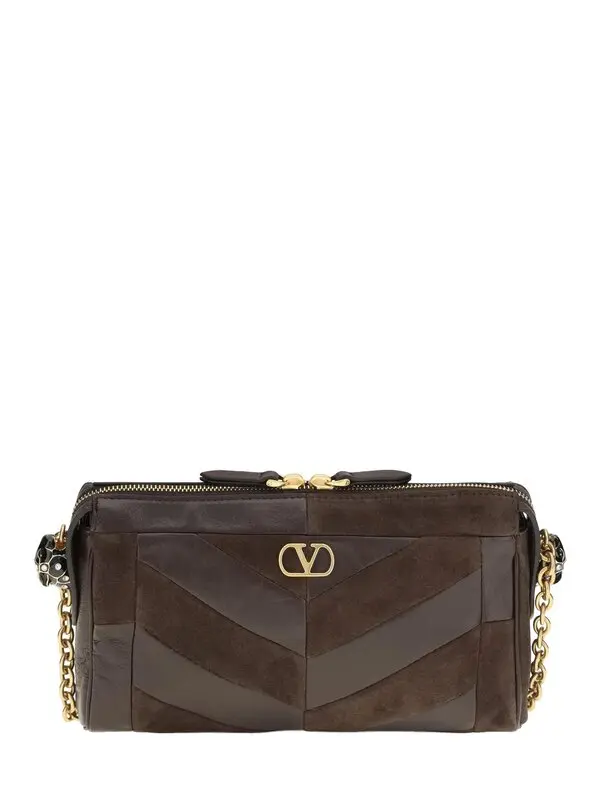 Valentino Garavani Panthea Shoulder Bag Chevron Pattern - Brown