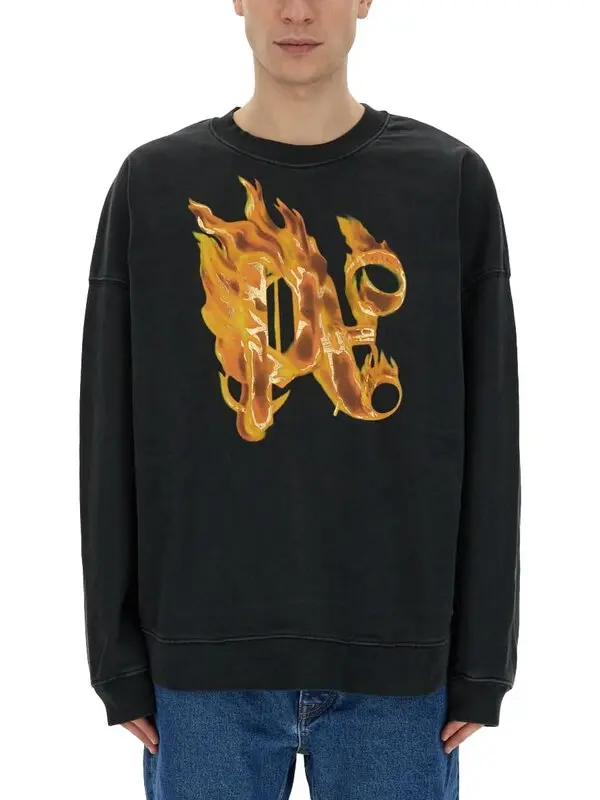 Palm Angels Burning Monogram Print Sweatshirt - Black