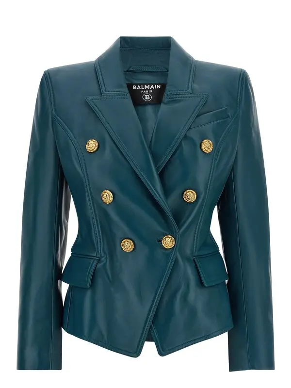 Balmain Testa Di Leone Leather Blazer - Blue