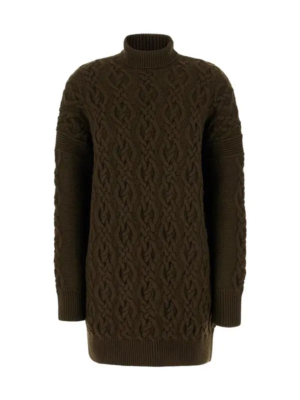 Max Mara Turtleneck Cable Knit Dress - Multicolor