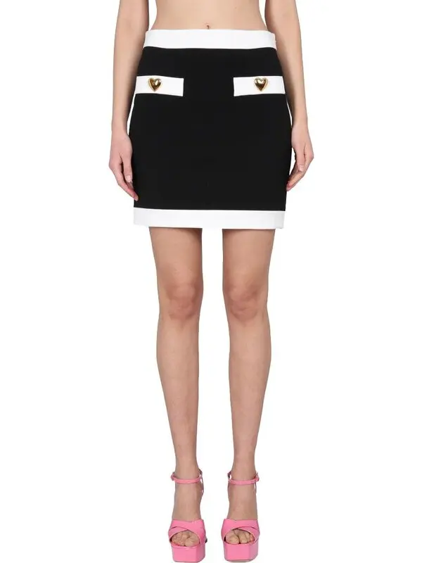 Moschino Crepe Miniskirt With Heart Buttons - Black