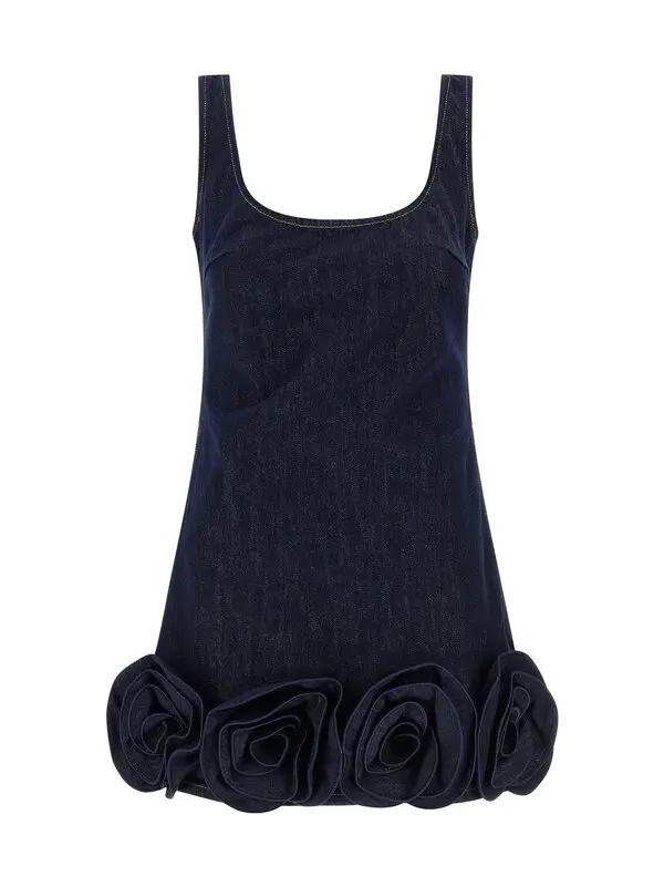 SELF-PORTRAIT Indigo Denim 3d Flower Mini' Dress - Blue
