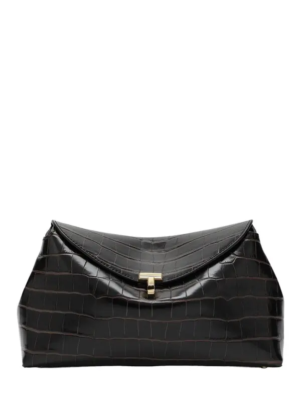 TOTEME T-lock Clutch In Crocodile-embossed Leather - Brown