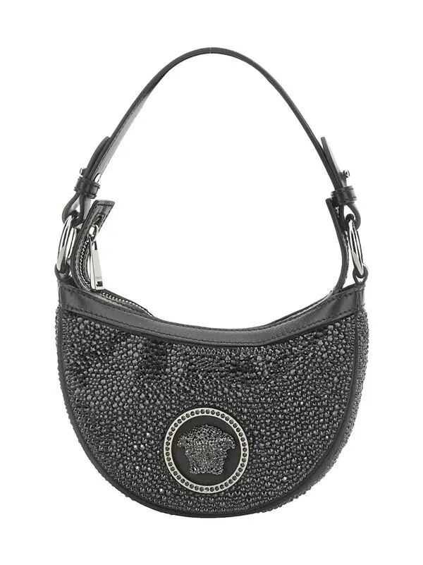 Versace Mini Hobo Bag With Crystals - Black