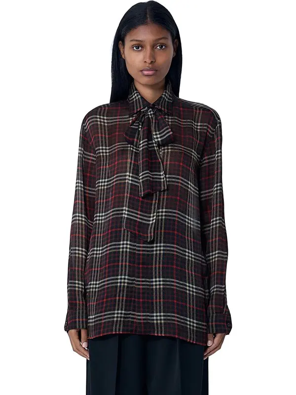 Saint Laurent Tartan Silk Cassandre Shirt - Gray
