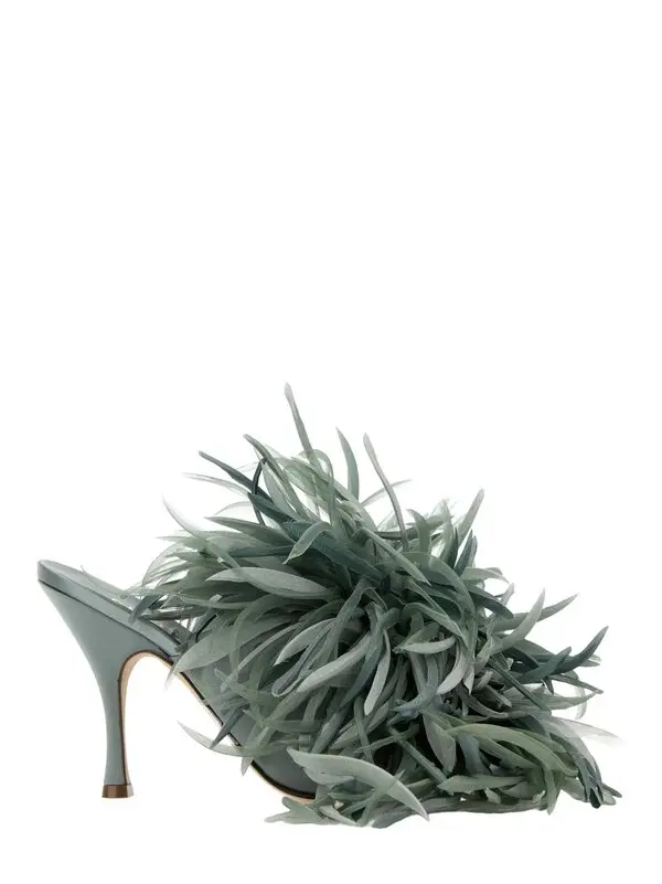 Gucci Feathered High Heel Mules - Green
