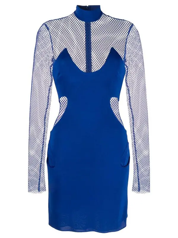 TOM FORD Crepe Mock Neck Long Sleeve Dress - Blue