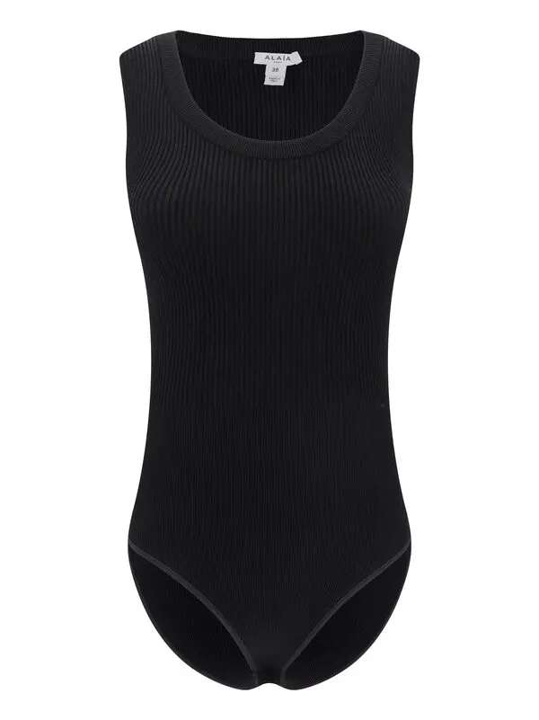 Alaïa Ribbed Bodysuit - Black