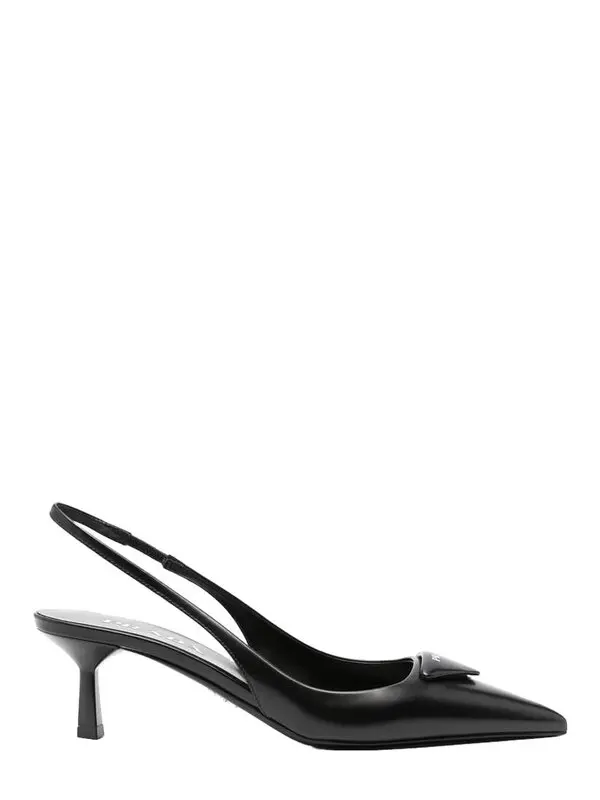 Prada Calf Leather Pointed Toe Kitten Heel Slingback Pumps - Black