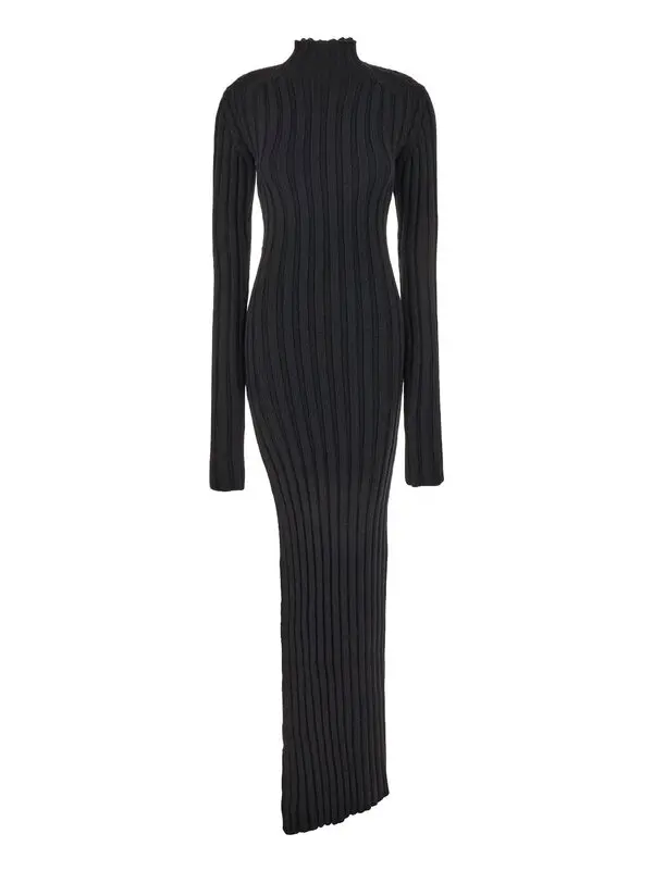 ANN DEMEULEMEESTER Ribbed Knit Mock Neck Long Sleeve Dress - Multicolor