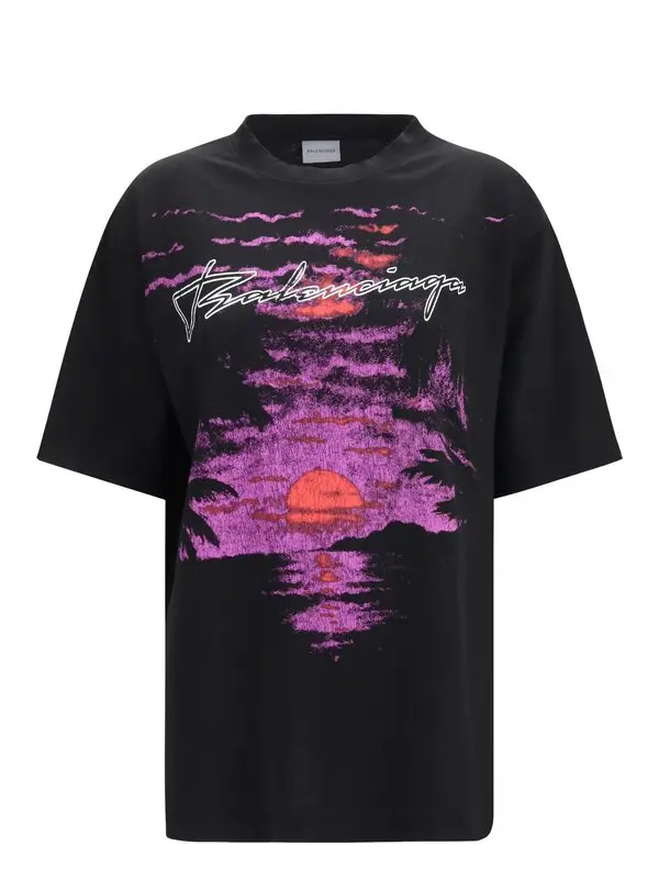 Balenciaga Printed Cotton T-shirt - Black