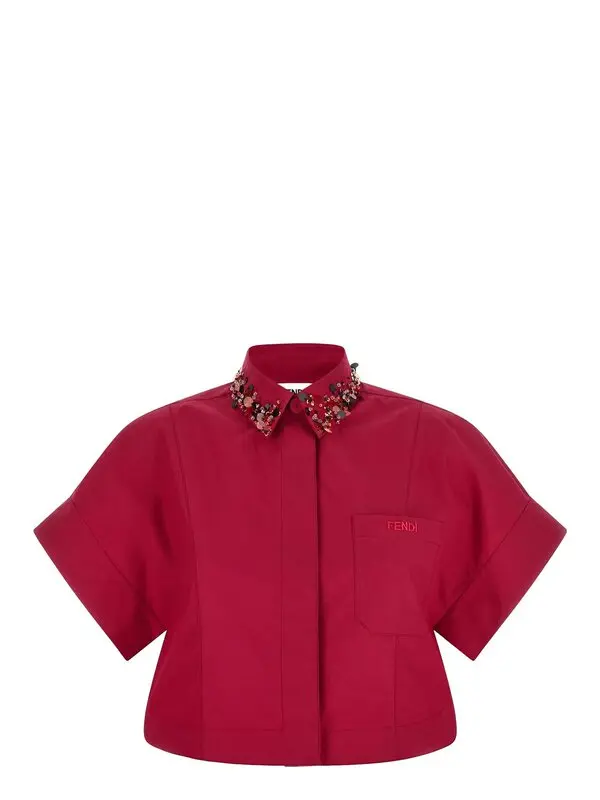 Fendi Embroidered Collar Cotton Poplin Shirt - Multicolor