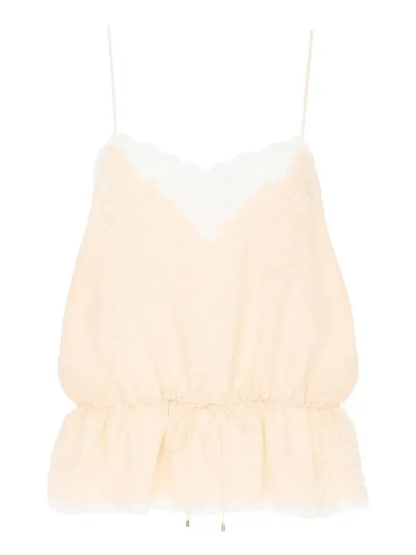 Chloé Silk Jacquard Lace Trim Top - Multicolor