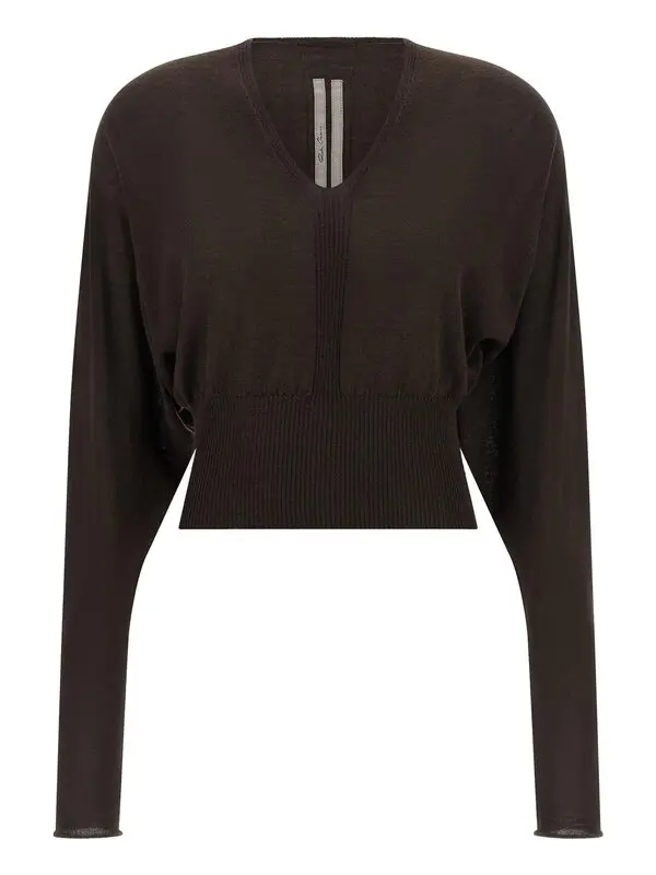 Rick Owens Virgin Wool Cropped V-neck Knit Top - Brown