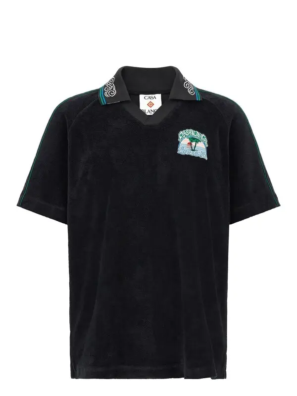 Casablanca Towelling' Jacquard Polo Shirt - Black