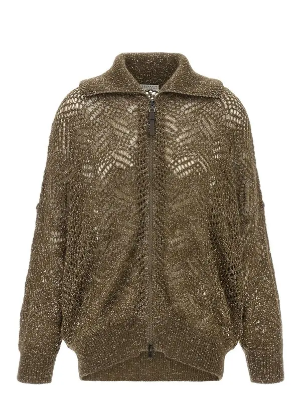 Brunello Cucinelli Dazzling Abstract Leaf Cardigan - Brown