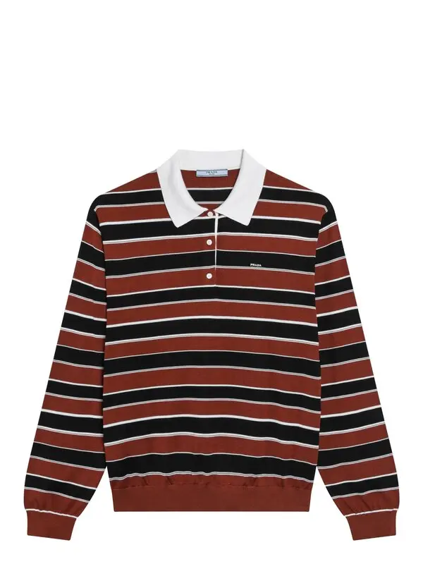 Prada Striped Silk Polo - Brown