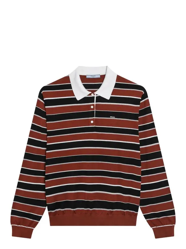 Prada Striped Silk Polo - Brown
