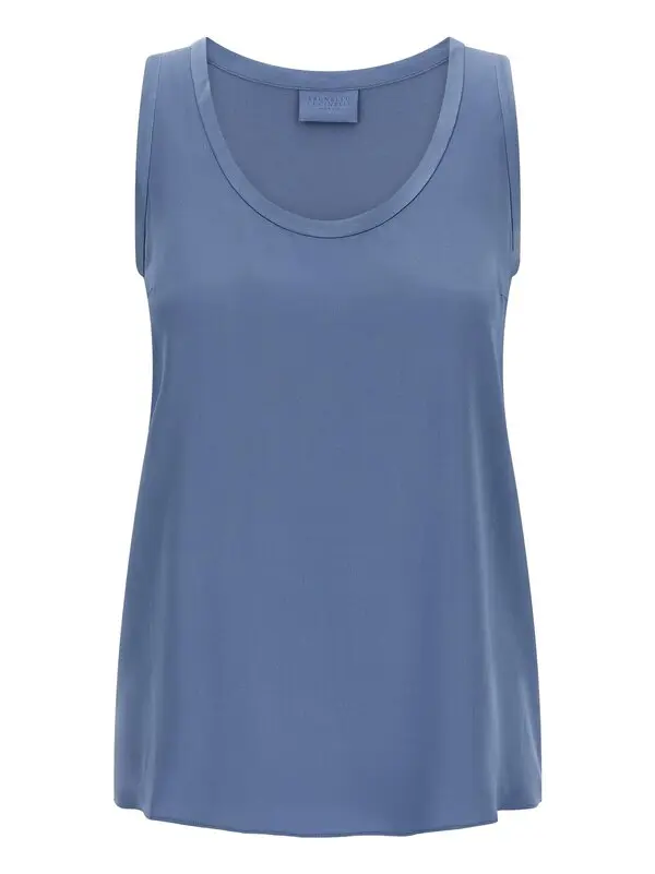 Brunello Cucinelli Stretch Silk Satin Tank Top - Blue