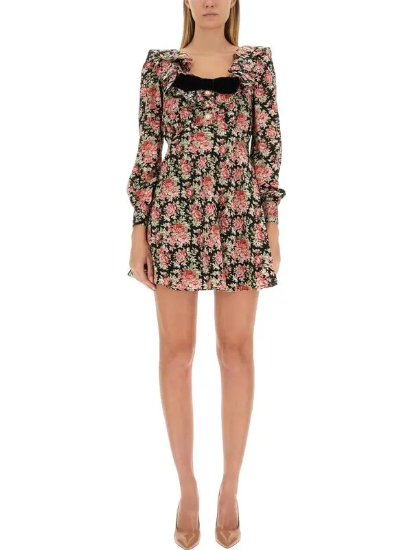 Alessandra Rich Floral Print Silk Mini Dress - Black