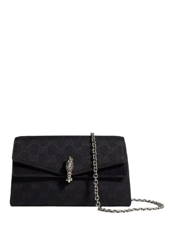 Gucci Gg Monogram Canvas Tiger Head Shoulder Bag - Black