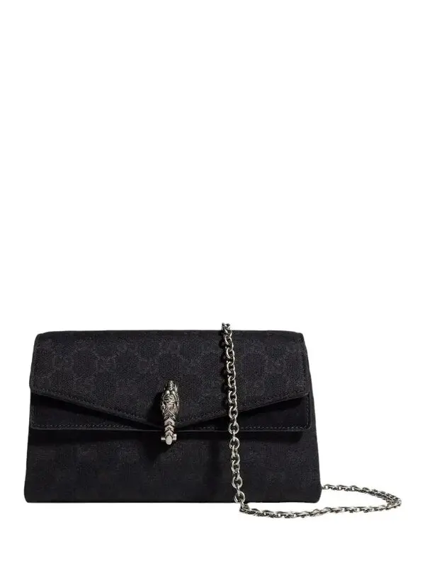 Gucci Gg Monogram Canvas Tiger Head Shoulder Bag - Black