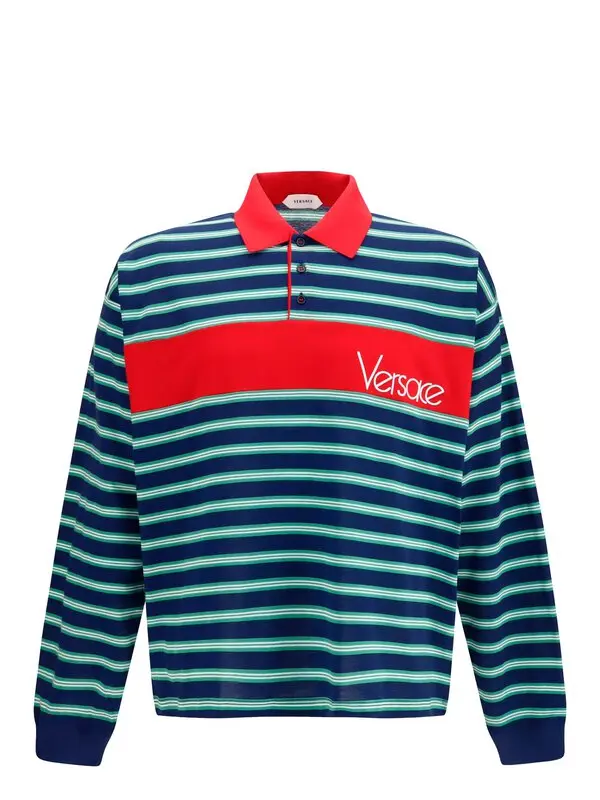 Versace Striped Cotton Polo - Multicolor