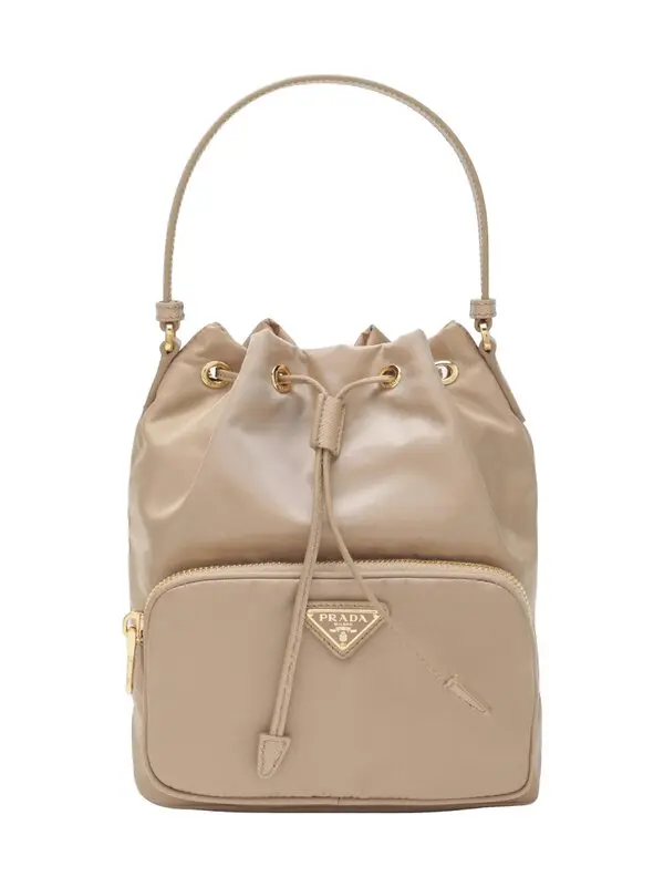 Prada Duet Bucket Bag In Beige Re-nylon - Brown
