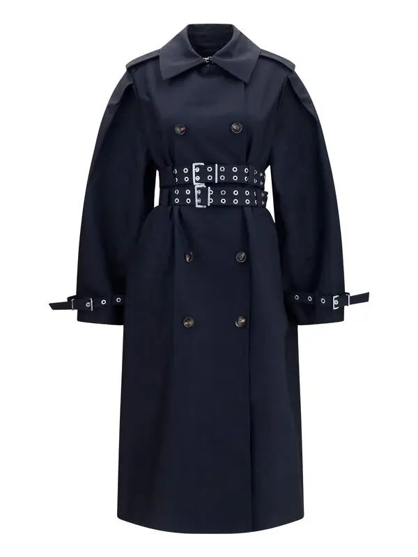 GANNI Cotton Double-breasted Trench Coat - Black