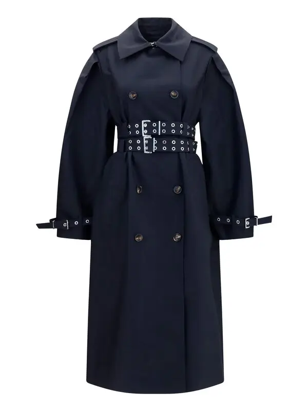GANNI Cotton Double-breasted Trench Coat - Black