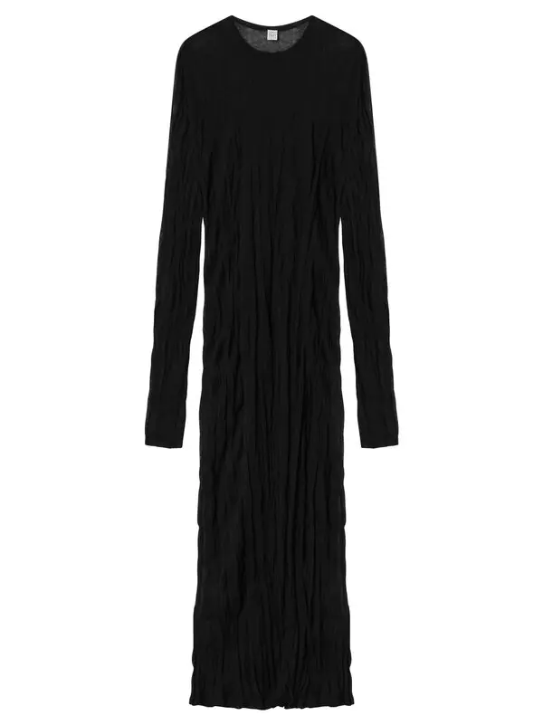 TOTEME Crinkled Knit Maxi Dress With Long Sleeves - Black