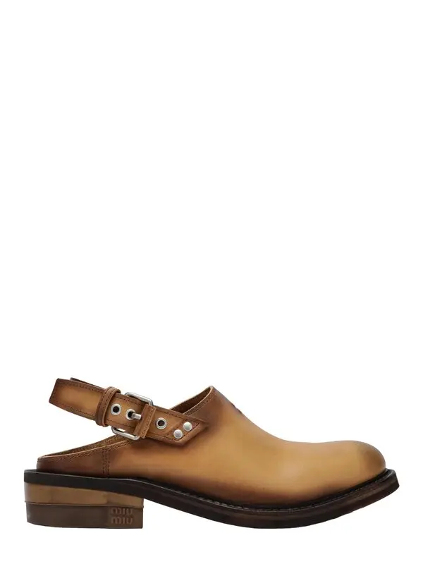 Miu Miu Foule Sabot In Leather, Tan Color - Brown