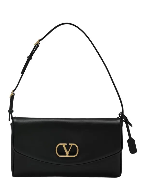Valentino Garavani Devain Vlogo Leather Clutch Shoulder Bag - Black