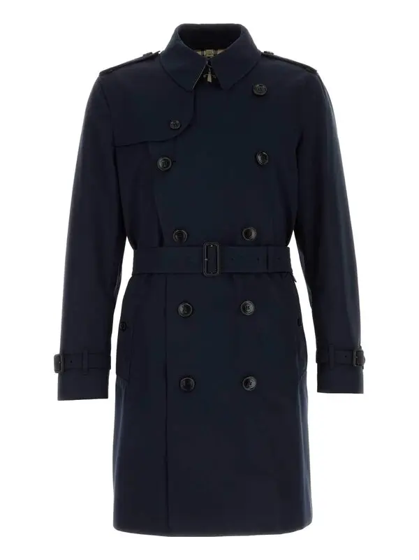 Burberry Dark Gabardine Heritage Kensington Trench Coat - Blue
