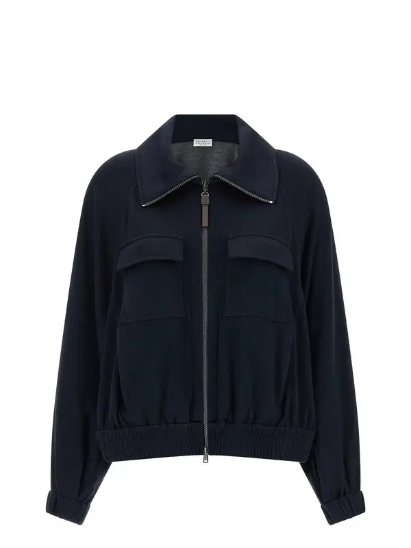 Brunello Cucinelli Shiny Zipper Pull Sweatshirt - Blue