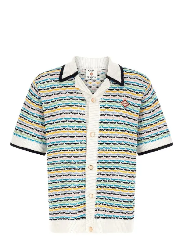 Casablanca Tuck Stitch" Short Sleeve Shirt - Multicolor