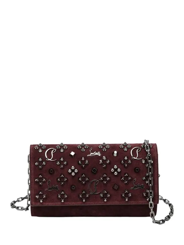 CHRISTIAN LOUBOUTIN Paloma Studded Suede Wallet On Chain - Black