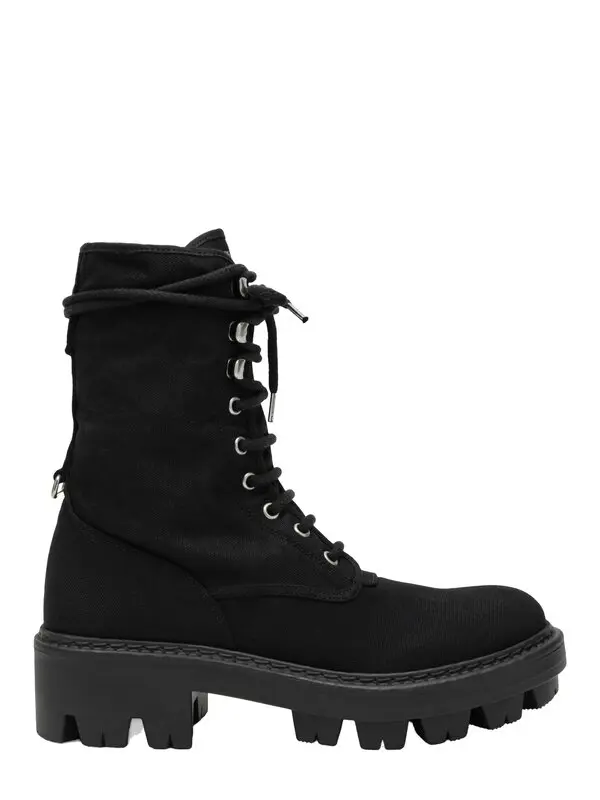 Prada Canvas Lace-up Ankle Boots - Black