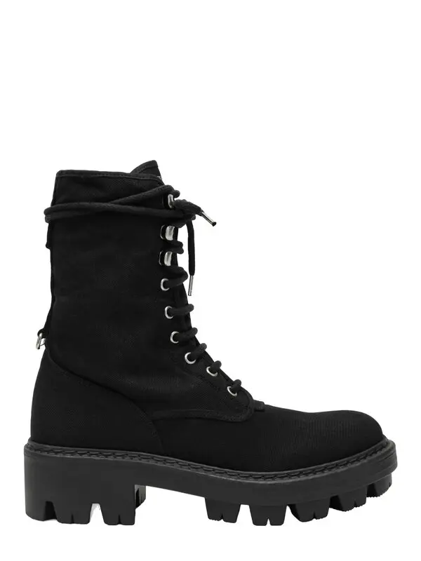 Prada Canvas Lace-up Ankle Boots - Black